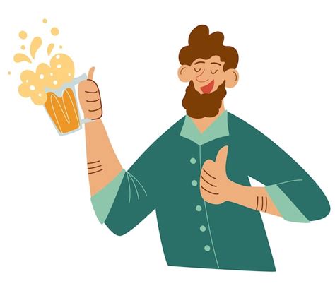Premium Vector Happy Bearded Man With Mug Of Beer Making Celebratory