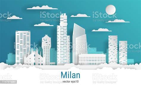 종이 컷 스타일 밀라노 시티 화이트 컬러 종이 벡터 스톡 일러스트 모든 유명한 건물과 도시 스카이라인 밀라노 시티 디자인 용 구성 밀라노에 대한 스톡 벡터 아트 및 기타