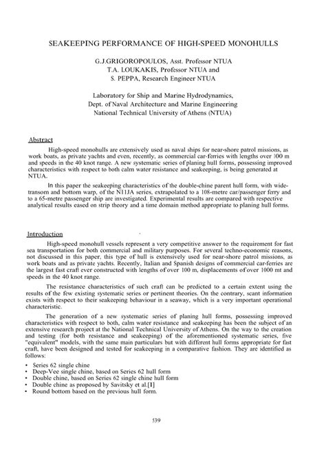 Pdf Seakeeping Performance Of High Speed Monohulls