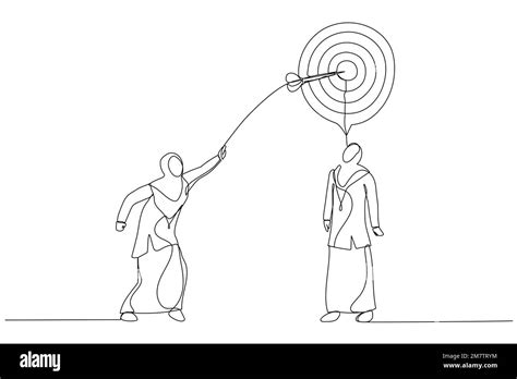 drawing of businesswoman throw a dart into target on customer mind one