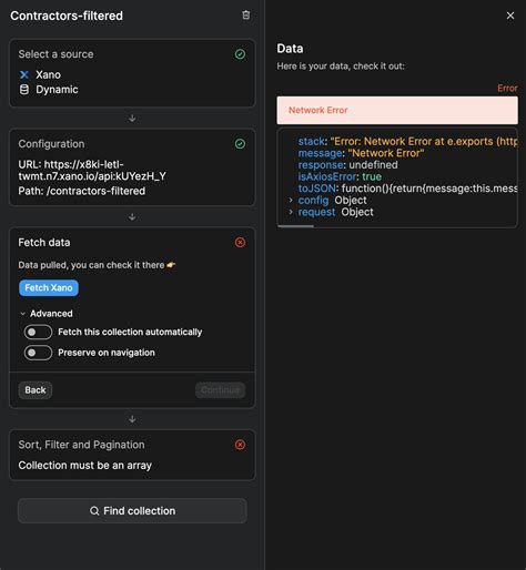 network error when calling xano api ask us anything weweb community