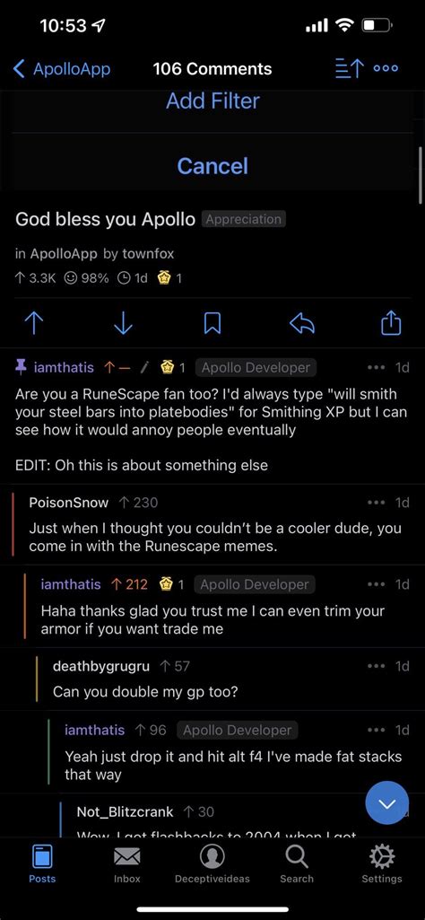 the creator of apollo reddit app for ios is one of us r runescape