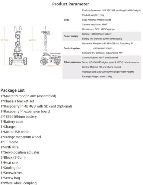 Hiwonder Masterpi Ai 비전 로봇 팔 Mecanum 바퀴 자동차 구동 라즈베리 파이 4b 교육 로봇 자동차