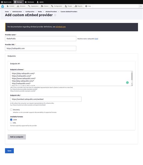 Adding Custom OEmbed Providers To Remote Video Media Source With Drupal Drupal OEmbed