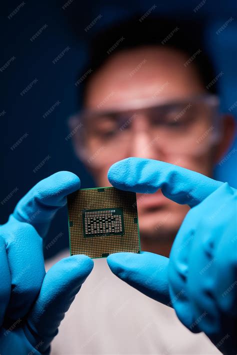 Premium Photo Cropped Image Of An Engineer Showing A Computer Microchip On The Foreground