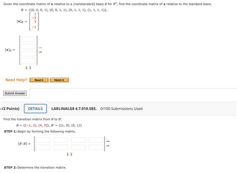 solved given the coordinate matrix of x relative to a
