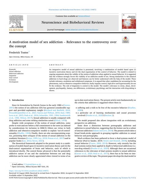 Pdf A Motivation Model Of Sex Addiction Relevance To The Controversy Over The Concept