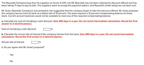 Solved The Reynolds Company Buys From Its Suppliers On Terms