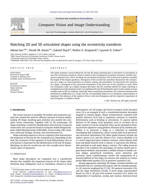 Pdf Matching 2d And 3d Articulated Shapes Using The Eccentricity