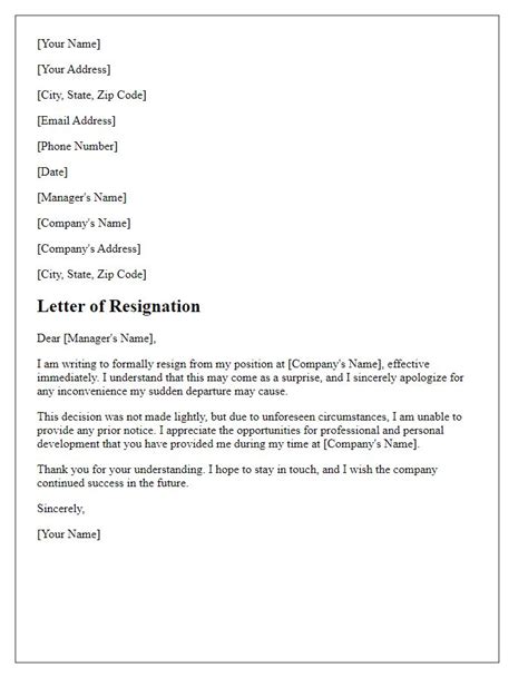 Letter Template For Resignation Without Notice Free Samples In Pdf