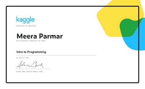 meera parmar completed the intro to programming course on kaggle