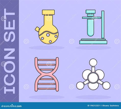 Set Bacteria Test Tube And Flask Dna Symbol Chemical Formula Solar System Molecule Xyz