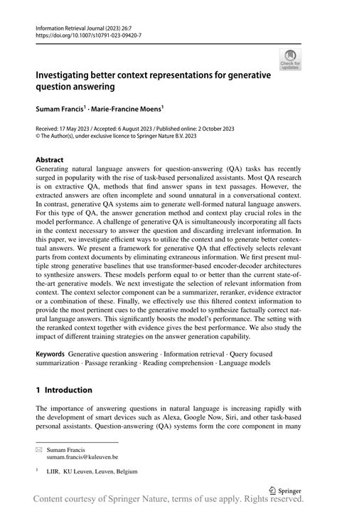 Investigating Better Context Representations For Generative Question