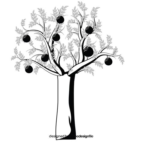 Tree With Fruit Black And White Clipart Free Download