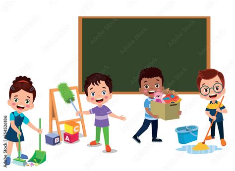 Cute Babes Cleaning Classroom At Babe Stock Vector Adobe Stock