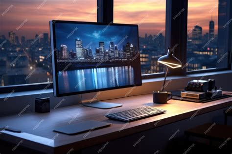 Una Computadora De Escritorio Colocada En Un Escritorio De Madera