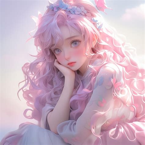 Premium Ai Image Portrait Beautiful Girl Wearing Dress Pink Hair