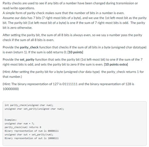 Solved Parity Checks Are Used To See If Any Bits Of A Number
