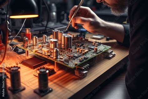 A Person Assembling An Electrical Circuit On A Breadboard Representing