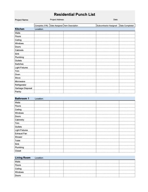 Construction Punch List Template
