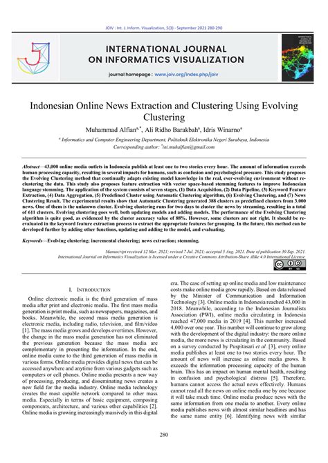 Pdf Indonesian Online News Extraction And Clustering Using Evolving Clustering