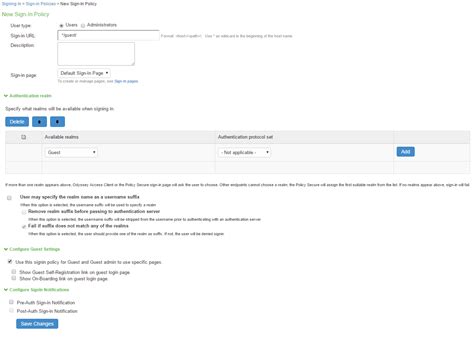 Configuring Guest Sign In Policies