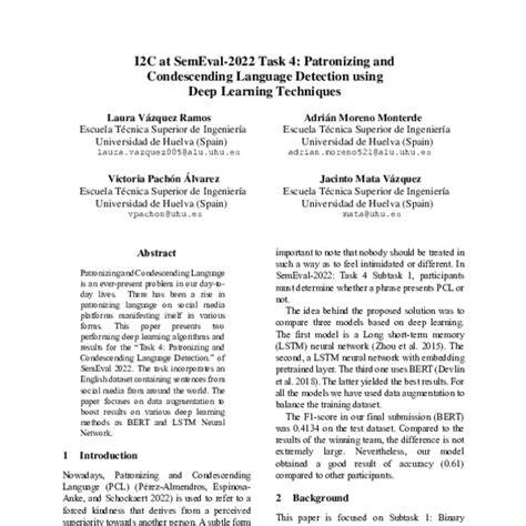 I C At SemEval Task Patronizing And Condescending Language Detection Using Deep Learning