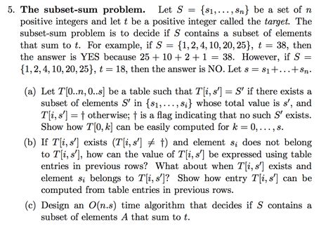 The Subset Sum Problem Let S S S N Be A Chegg