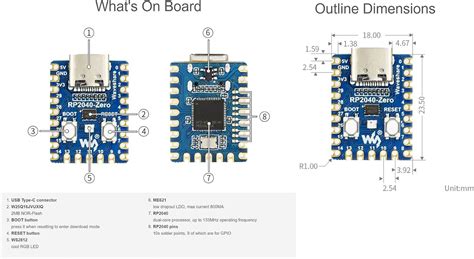 Waveshare Rp2040 Zero Pico Like Mcu Development Board Based On