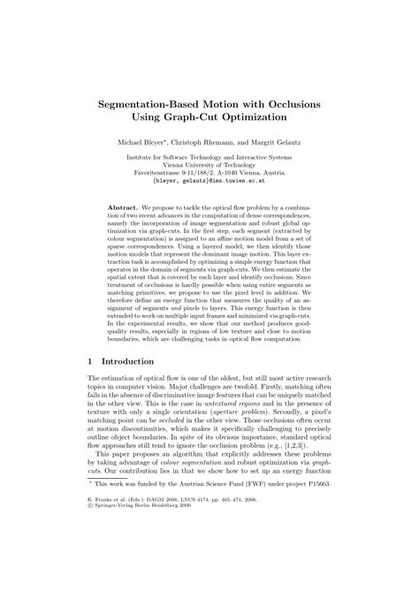 Pdf Segmentation Based Motion With Occlusions Using Graph Cut Optimization