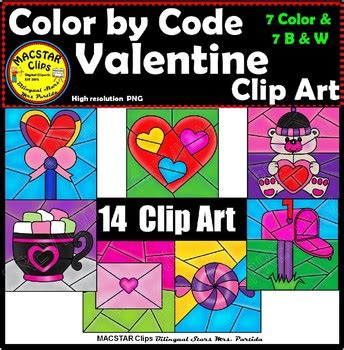 Color By Code Valentine Clipart Digital Images By Bilingual Stars Mrs Partida