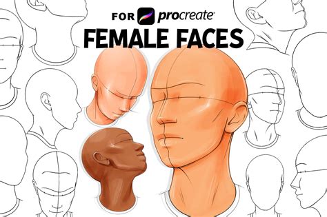Procreate Stamp Brushes Female Faces Etsy Drawing Illustrations How To Draw Hands Woman Face