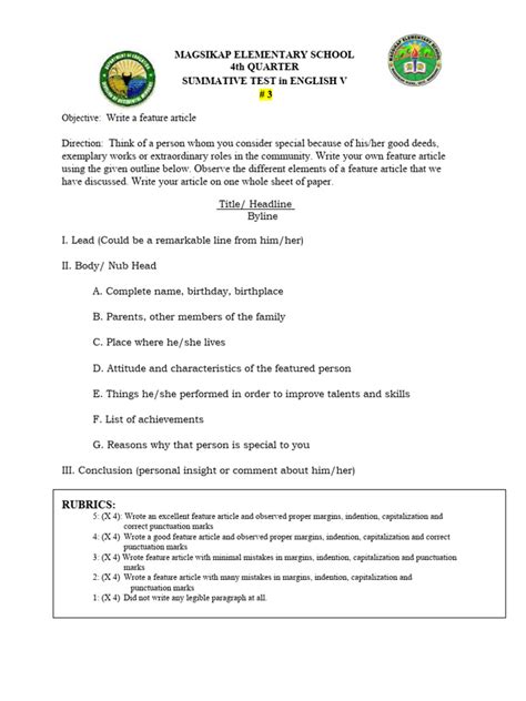 Performance Task With Rubrics Pdf