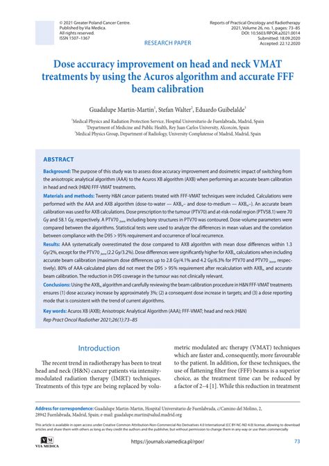 Pdf Dose Accuracy Improvement On Head And Neck Vmat Treatments By