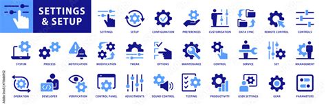 Setup And Settings Vector Icon Set Management Options Configuration Controls Customization