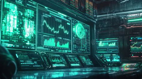 Data Analysis Action In Futuristic Control Room High Tech Environment