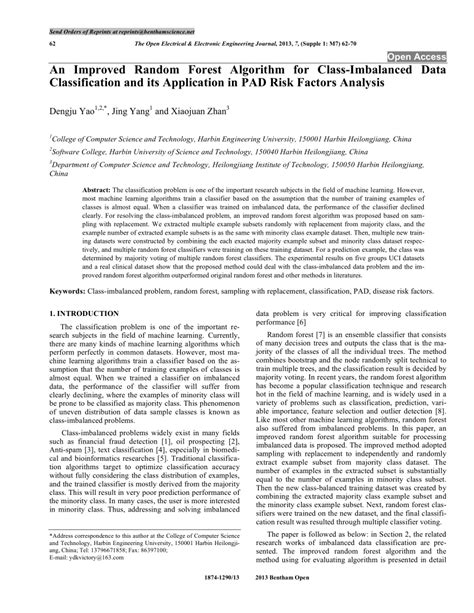 pdf an improved random forest algorithm for class imbalanced data