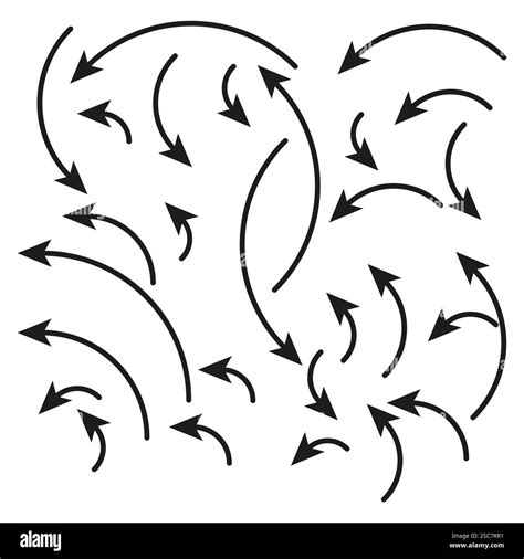 Swirling Arrow Group Vector Curved Shapes Black Direction Icons Movement Flow Symbols Stock