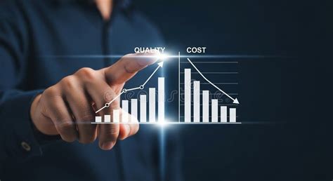 Hand Interacting With A Quality And Cost Graph Showing Increasing