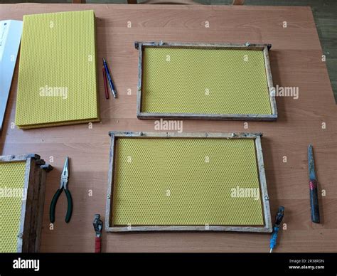 Frames With Waxwhich Are Used In Bee Hives Are Getting Ready For New