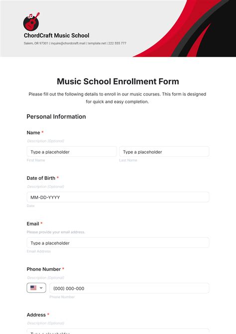 Free Music School Enrollment Form Template To Edit Online
