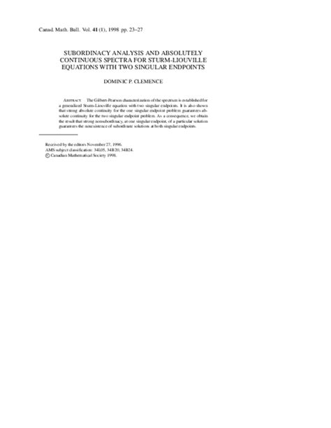 Pdf Subordinacy Analysis And Absolutely Continuous Spectra For Sturm