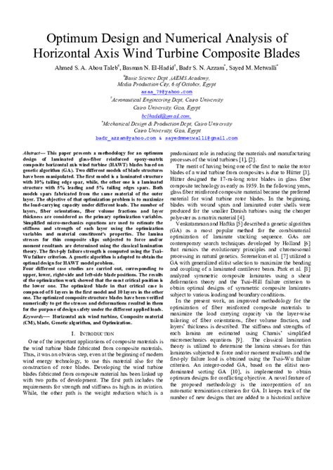 Pdf Optimum Design And Numerical Analysis Of Horizontal Axis Wind
