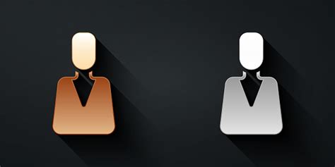 금색과 은색 직원 아이콘은 검은색 배경에 분리되어 있습니다 헤드 헌팅 사업 목표 또는 고용 인적 자원 및 비즈니스 채용 긴 그림자 스타일 벡터 개념에 대한 스톡 벡터 아트