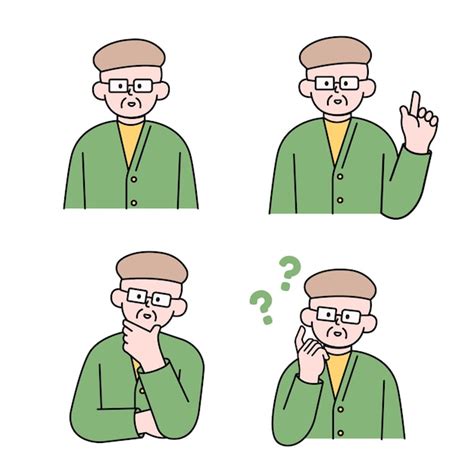 Premium Vector An Elderly Man Is In A Thinking Pose Questioning And Pointing Her Finger Simple
