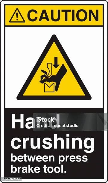 Ansi Z535 안전 표지 표시 라벨 기호 기호 픽토그램 표준 주의 텍스트가 있는 프레스 브레이크 도구 사이의 손 분쇄 세로 검정색 0명에 대한 스톡 벡터 아트 및 기타