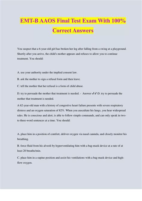 EMT B AAOS Final Test Exam With 100 Correct Answers EMT AAOS Stuvia US