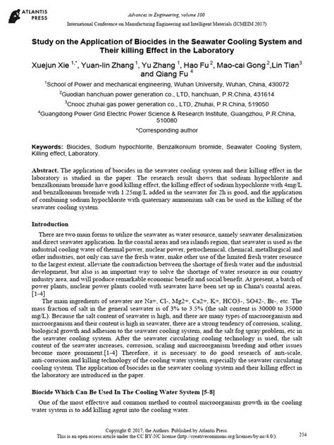 Study On The Application Of Biocides In The Seawater Cooling System And
