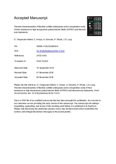Pdf Thermal Characterization Of Bacillus Subtilis Endospores And A