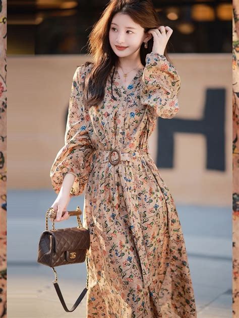 빈티지 플라워 벨트 원피스